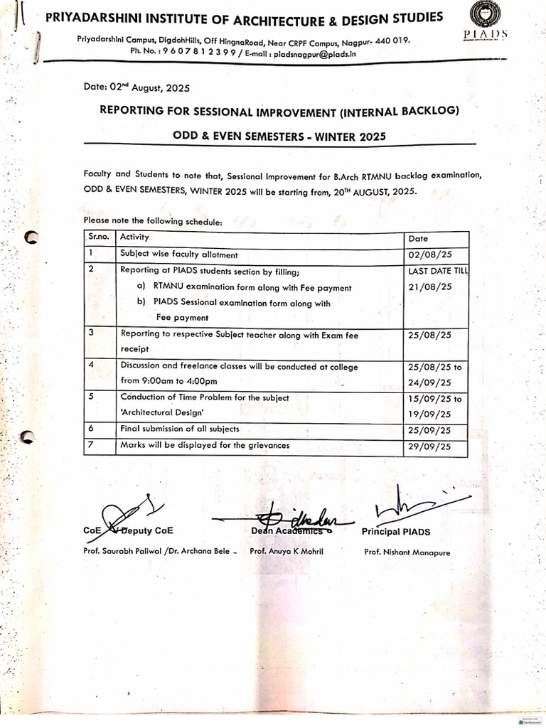 Sessional Improvement Notice_Odd 25 | PDF