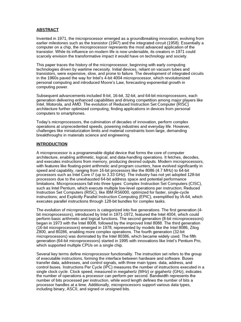 History of Microprocessor | PDF | Microprocessor | Central Processing Unit