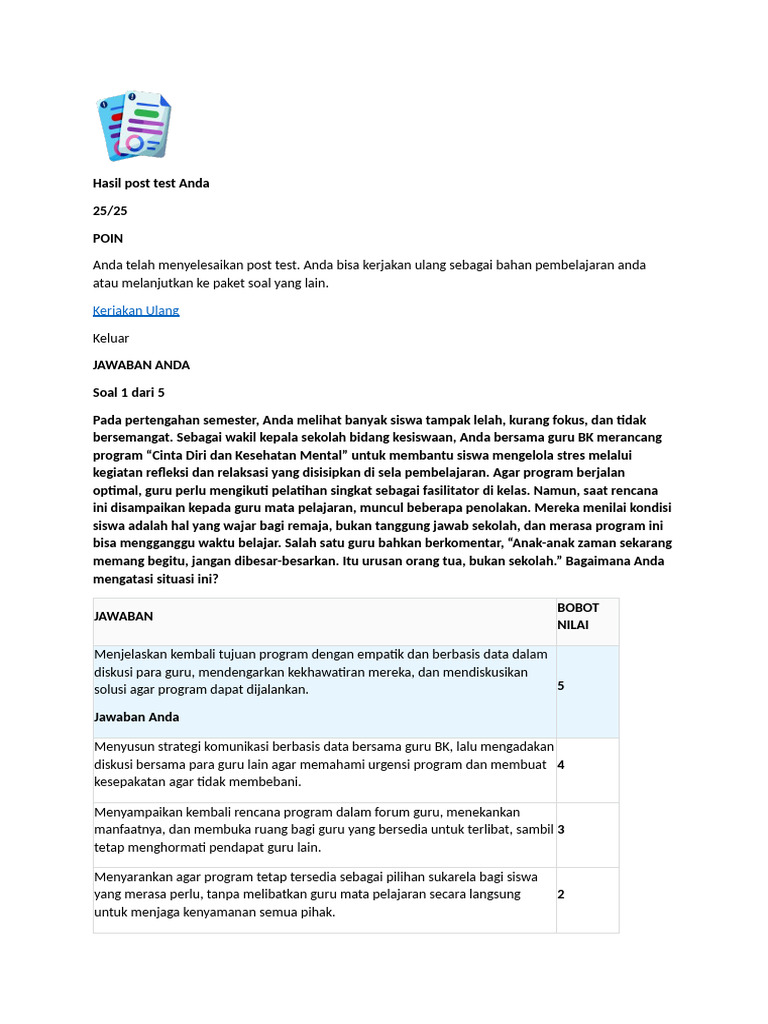 Hasil Post Test Pse 3 | PDF
