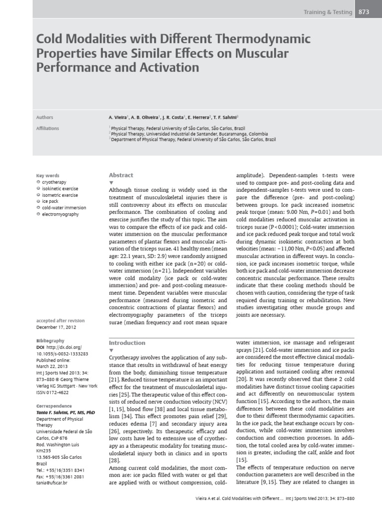 Cold Modalities With Diff Erent Thermodynamic | PDF | Electromyography