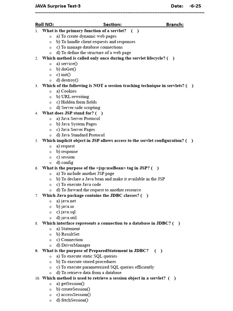 MCQ JAVA ST3 Question Paper | PDF | Java (Programming Language) | Method (Computer Programming)