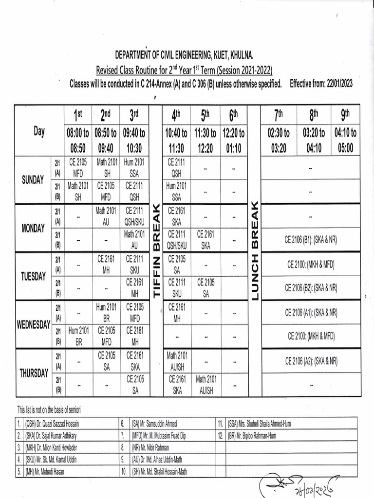 Revised Class Routine For 2nd Year 1st Term (2021-2022) | PDF ...
