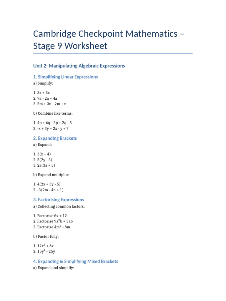 Grade 7 Algebra Expressions Worksheet | PDF