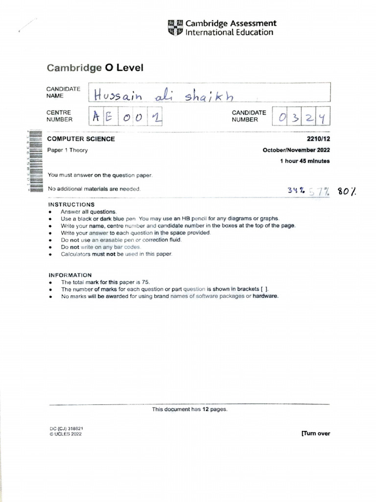 Cambridge O Level Computer Science Exam | PDF | Computer Data | Electronics