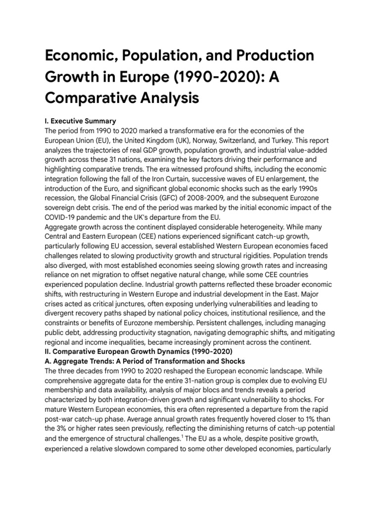 Economic, Population, and Production Growth in Europe (1990-2020) | PDF ...
