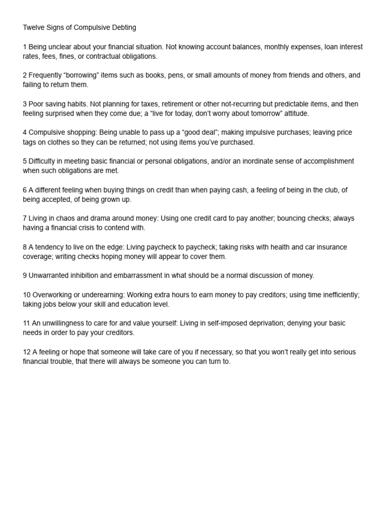 Twelve Signs of Compulsive Debting | PDF