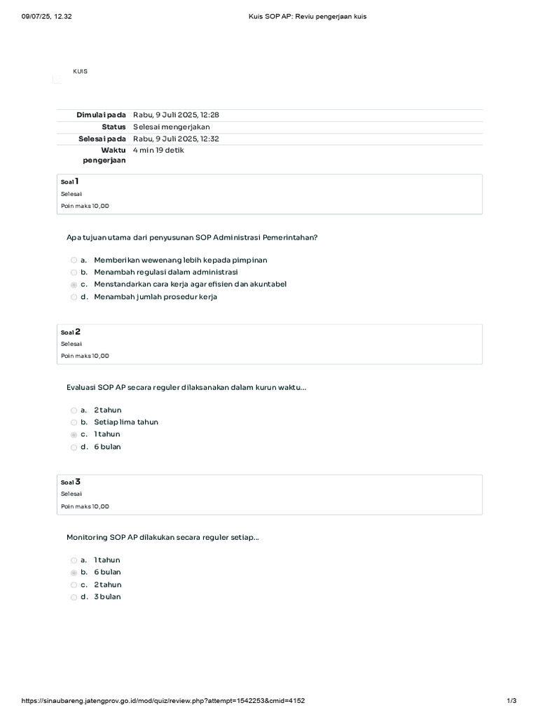 Kuis SOP AP - Reviu Pengerjaan Kuis Bab 4 | PDF