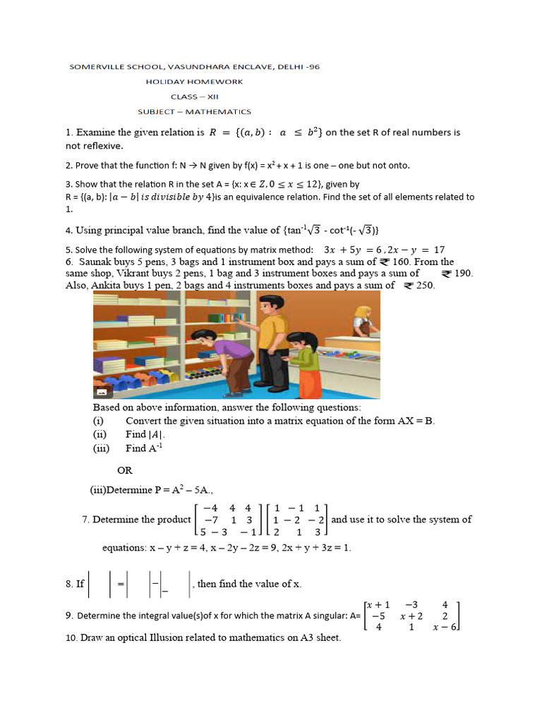Class 12 Mathematics HHW 2025-26 | PDF
