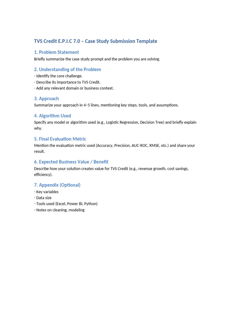 TVS Credit Case Study Submission Guide | PDF