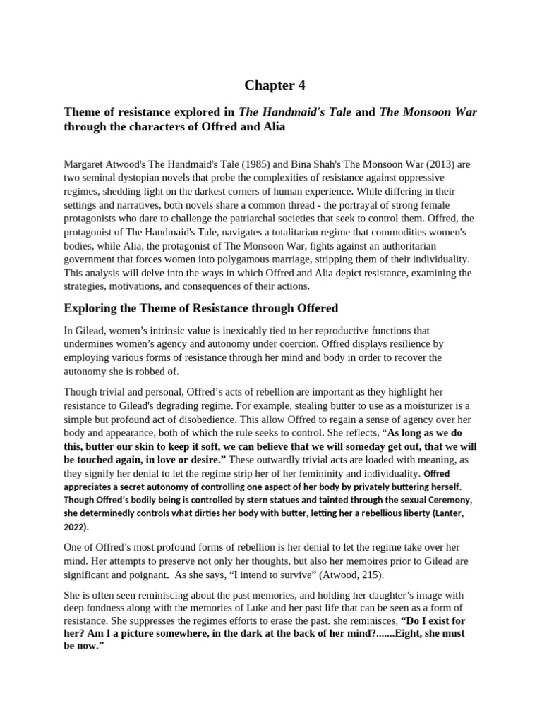 Resistance in Offred and Alia's Stories | PDF