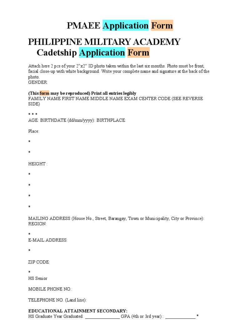 PMA Application Form | Test/Examination | Armed Conflict