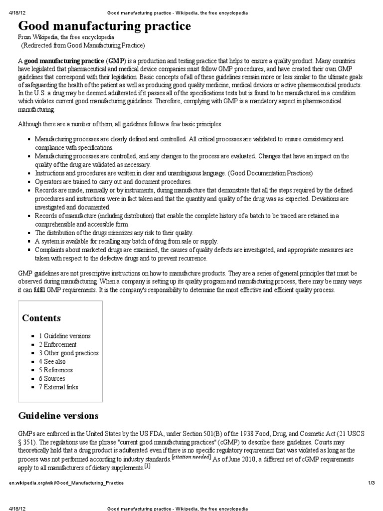 Good Manufacturing Practice | PDF | Medical Treatments | Industries