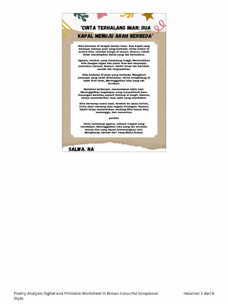 Poetry Analysis Digital and Printable Worksheet in Brown Colourful ...