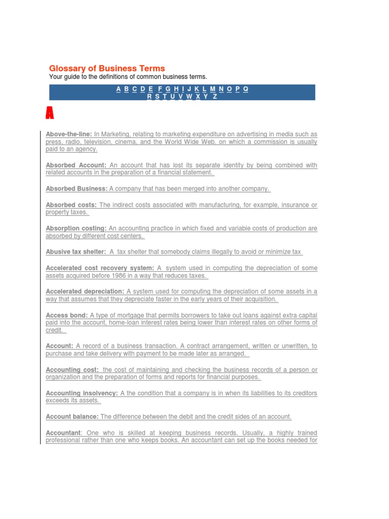 Your Guide To The Definitions of Common Business Terms | PDF | Credit ...
