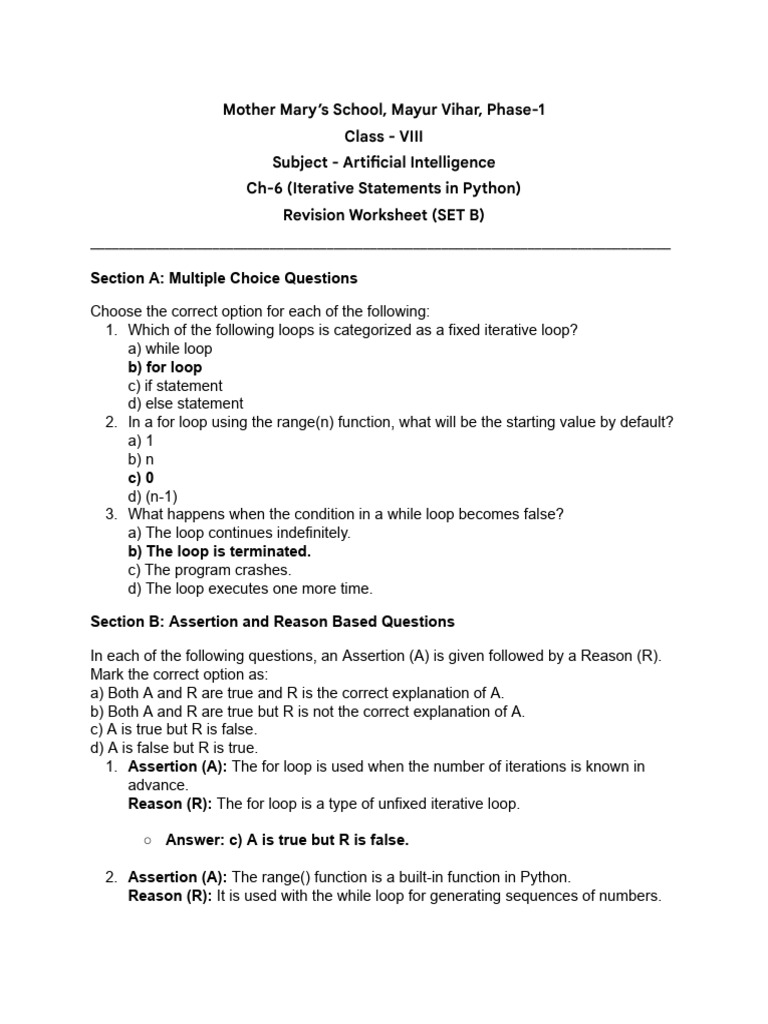 8 - Ch-6 (Iterative Statements in Python) - Worksheet SET B | PDF | Control Flow | Algorithms