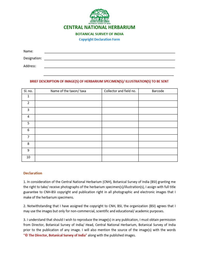 Copyright Declaration Form of BSI | PDF | Botany