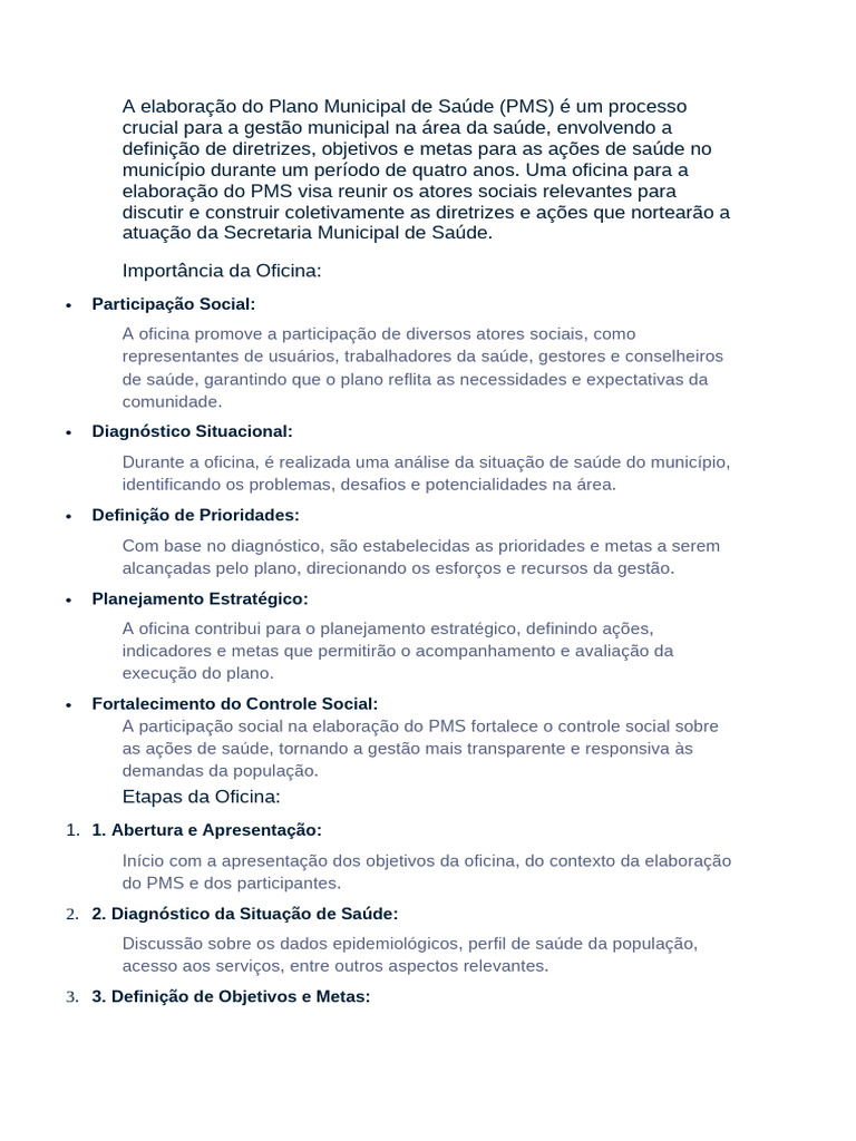 Oficina para Elaboração do PMS Municipal | PDF | Planejamento ...