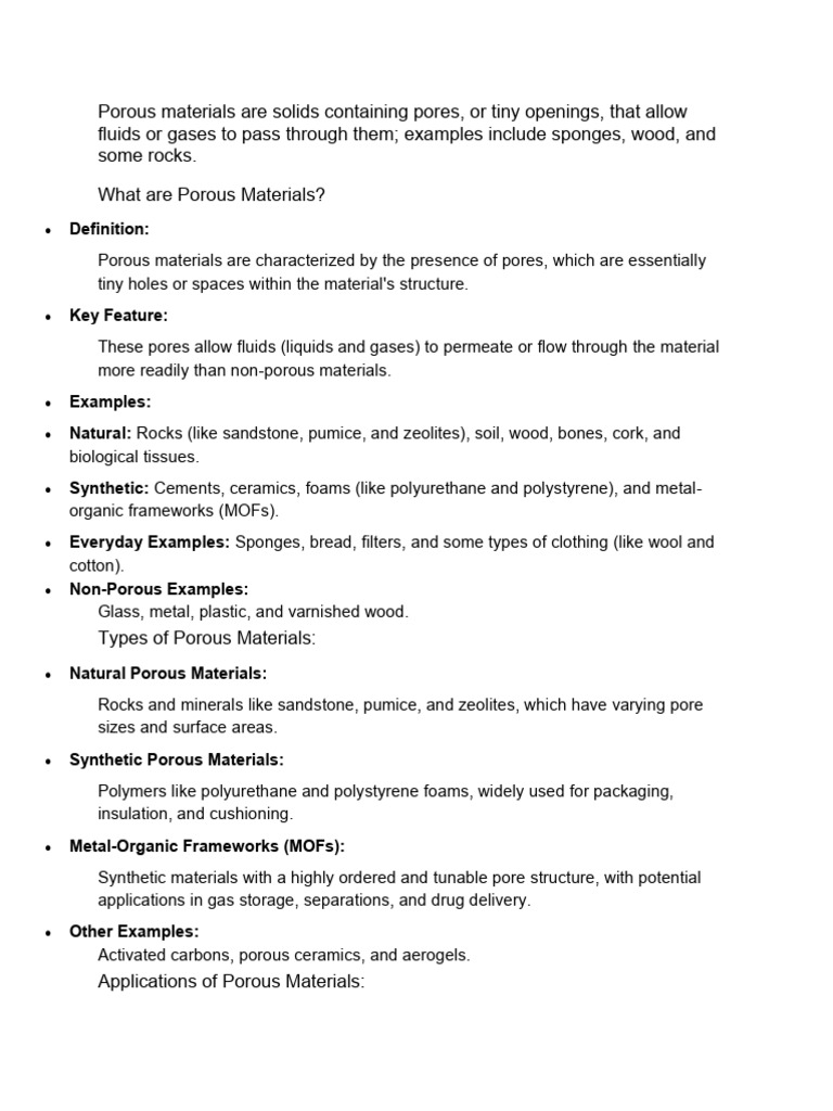 Examples of Porous Materials Explained | PDF