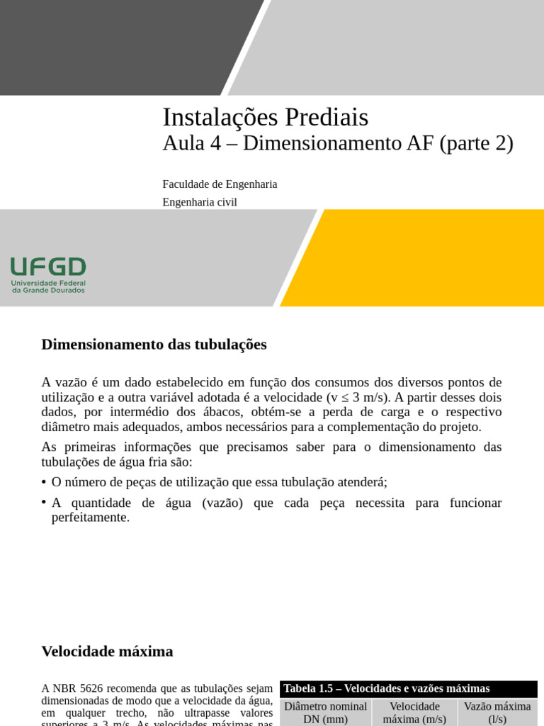 Aula 4 - Dimensionamento AF (Parte 2) | PDF