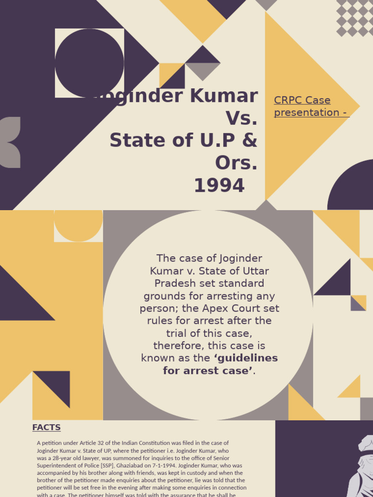 Guidelines for Arrest: Joginder Kumar Case | PDF | Arrest | Government