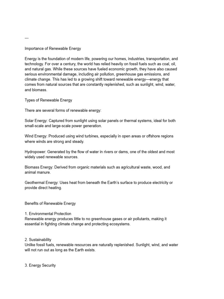 Importance of Renewable Energy | PDF | Renewable Energy | Wind Power