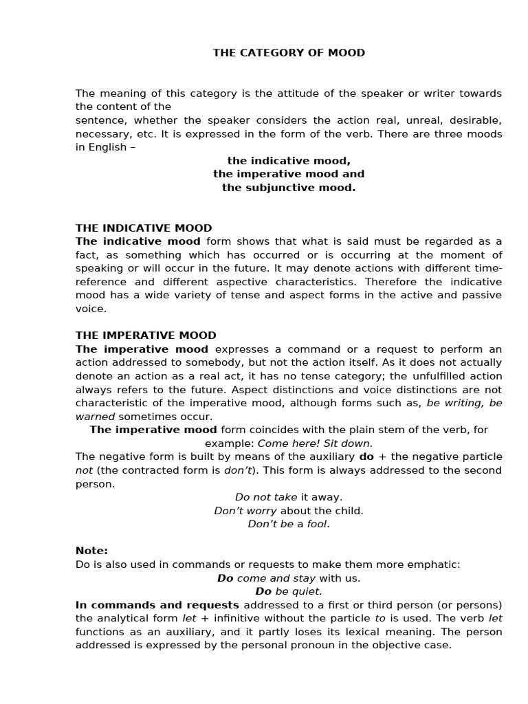 Lecture 1. The Category of Mood | PDF | Grammatical Tense | Verb
