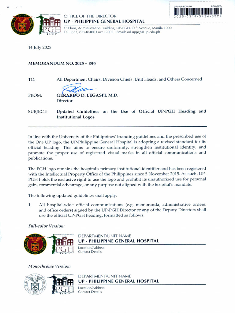 2025-205 Updated Guidelines of The Use of Official Up-Pgh Heading and ...