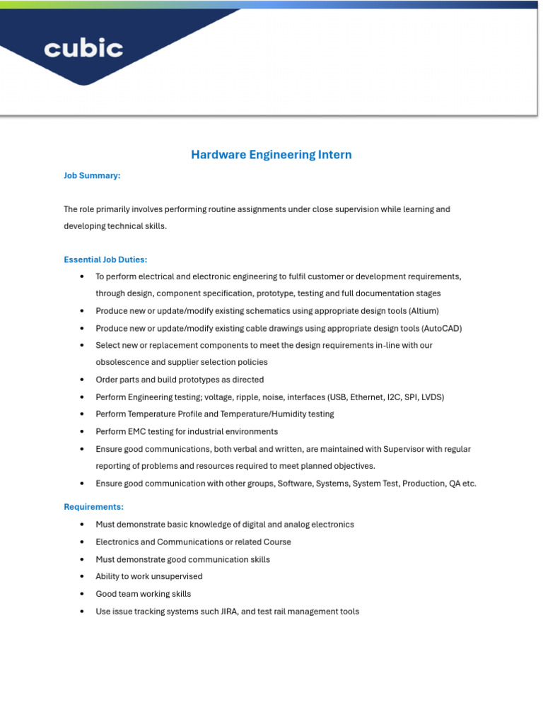 Hardware Engineering Internship Overview | PDF