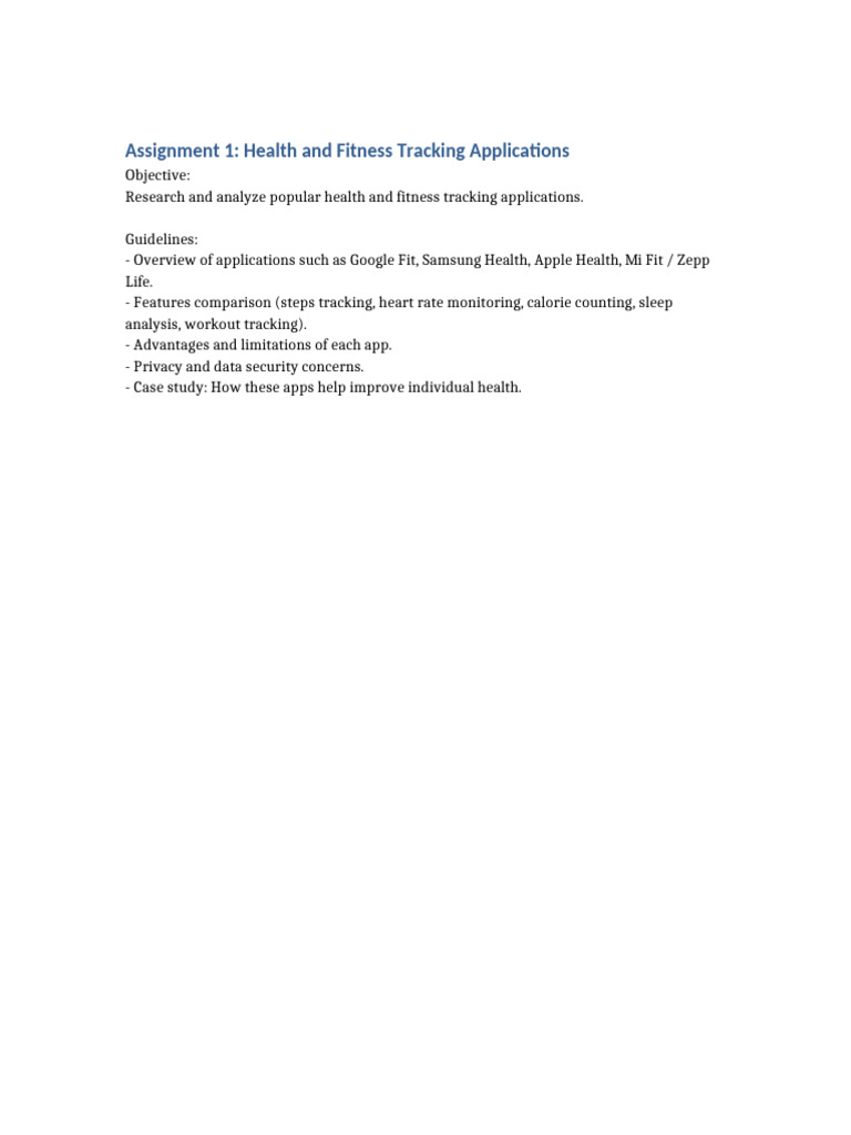 Assignment 1 Health and Fitness Tracking Applications | PDF