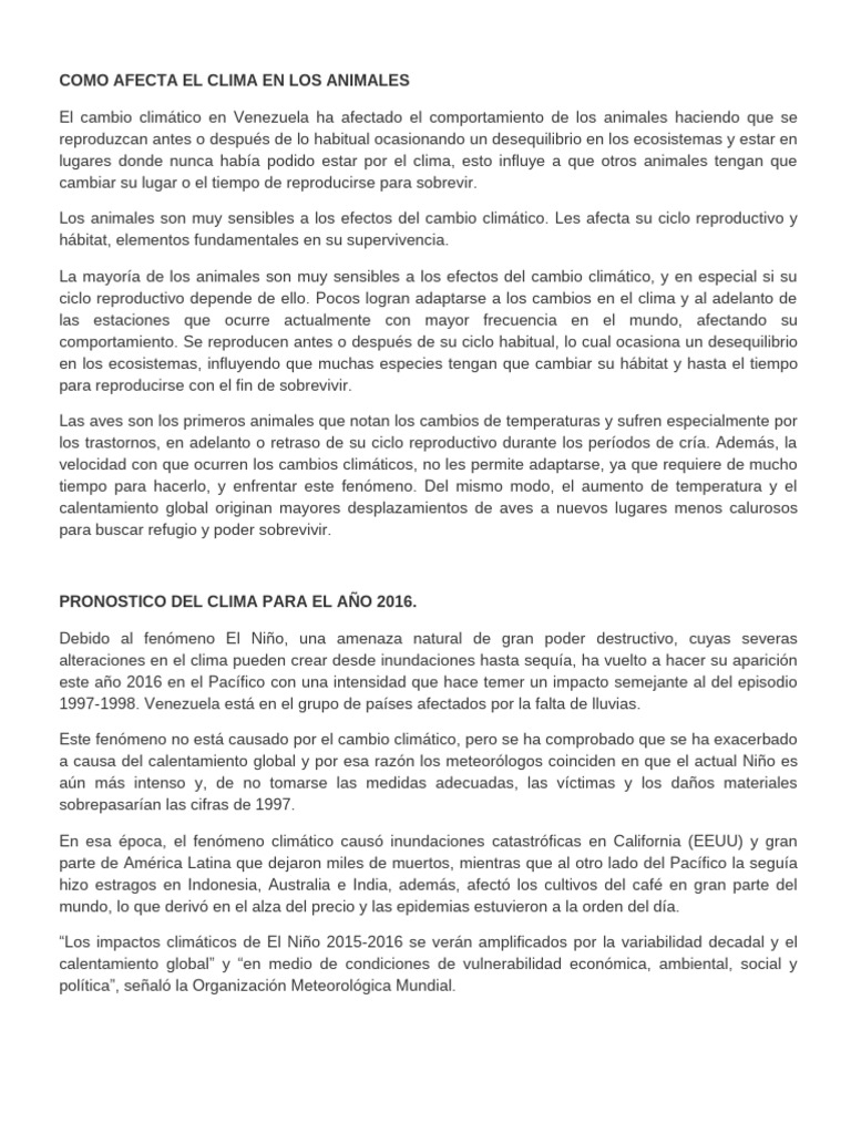 Impacto del Cambio Climático en Animales | PDF | Cambio climático ...