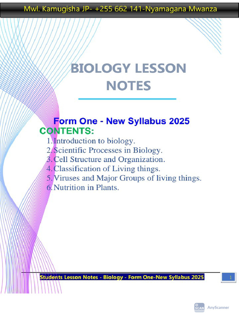 Biology Form One Notes-New Syllabus-2025 - Final - Unlocked - 095655 | PDF
