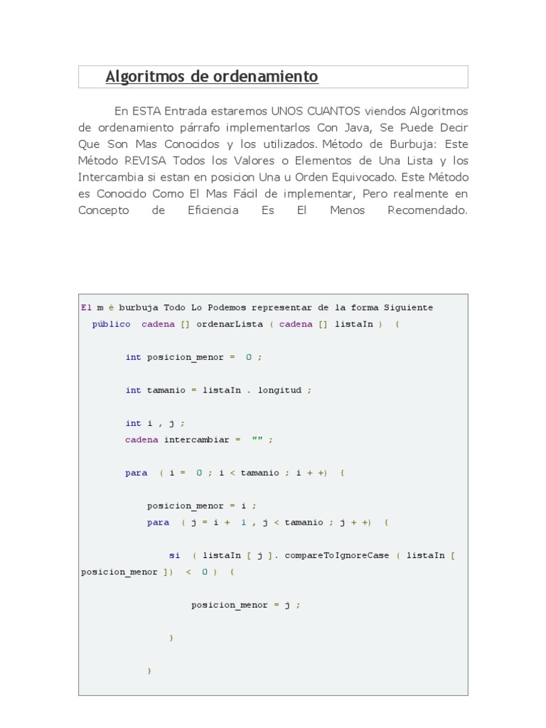 Algoritmos de Ordenamiento | PDF | Gestión de tecnología de la ...