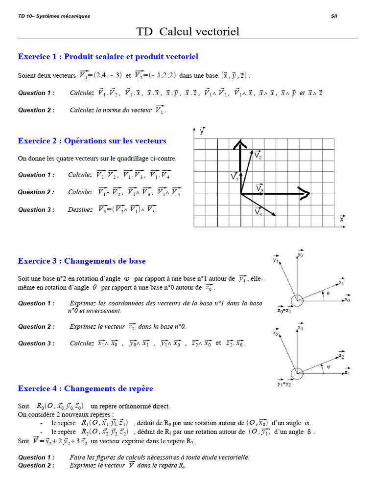 TD Calcul Vectoriel: Exercice 1: Produit Scalaire Et Produit Vectoriel ...