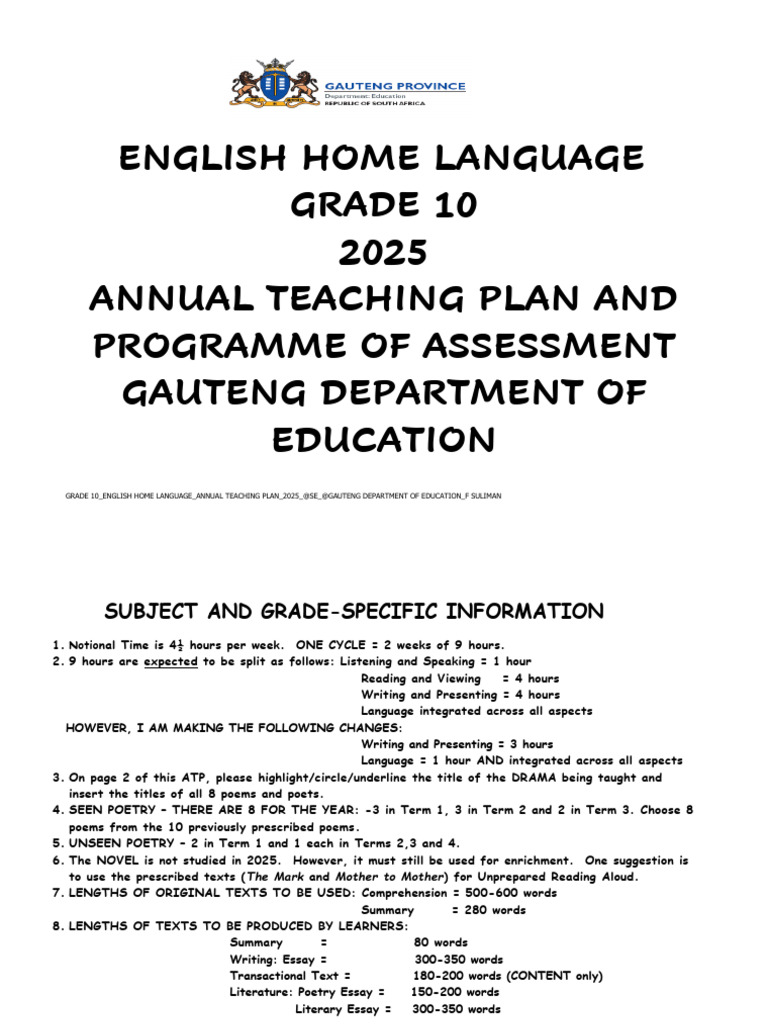 Grade 10 English Teaching Plan 2025 | PDF | Reading Comprehension ...