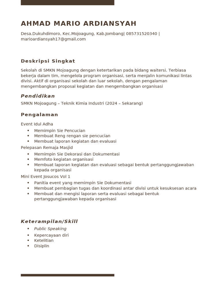 CV Waiters Mario | PDF