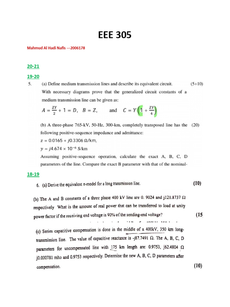 BUET EEE 305 Term Final Questions | PDF