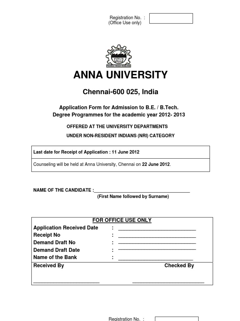 Anna University Form | PDF | University And College Admission | Test ...