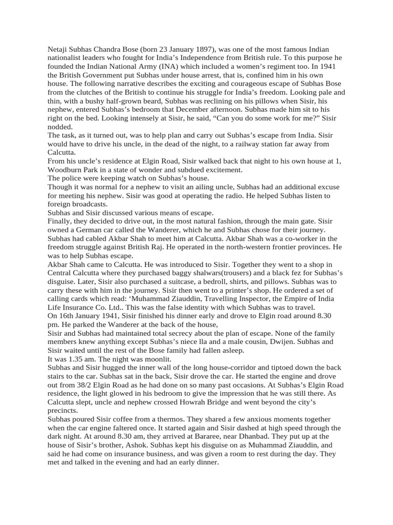 Netaji Subhas Chandra Bose Pdf Indian Independence Movement