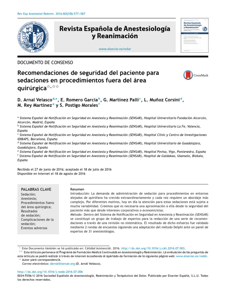 Recomendaciones de sedación segura fuera del quirófano | PDF ...