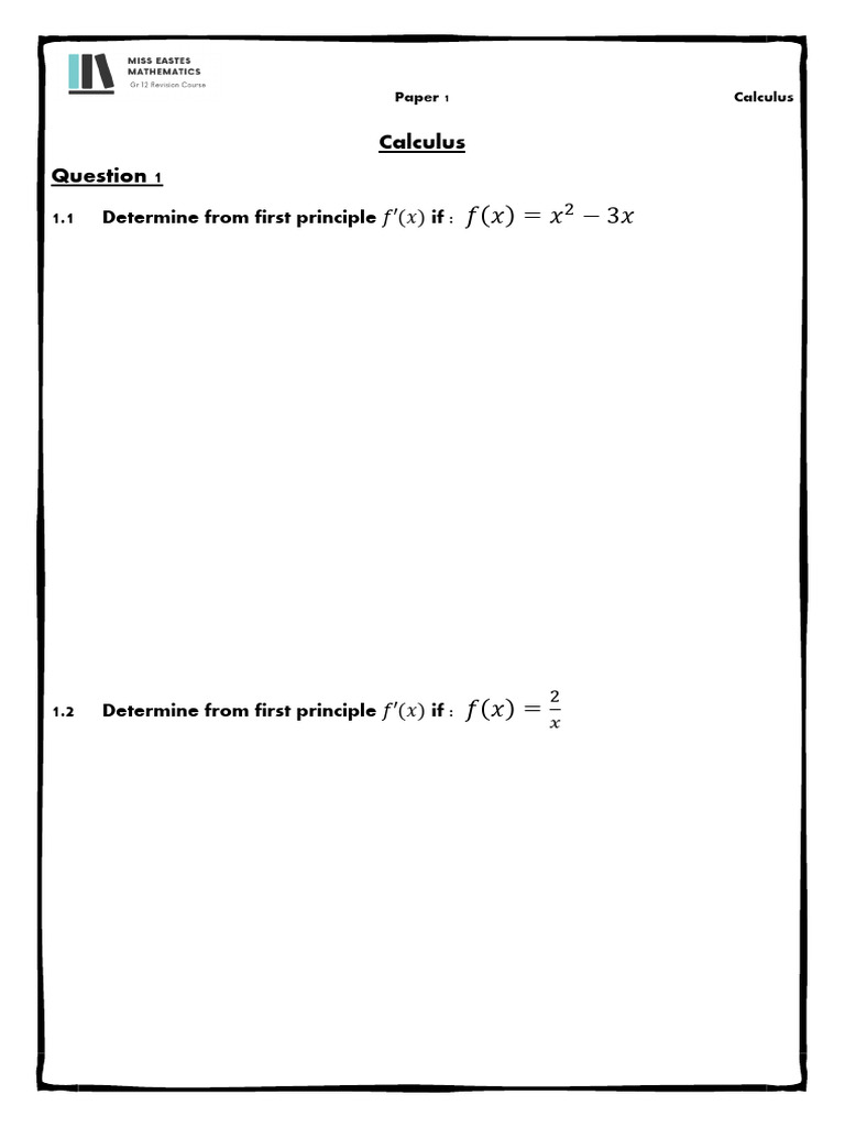 4.1 Calculus Exam revision question paper | PDF | Tangent | Calculus