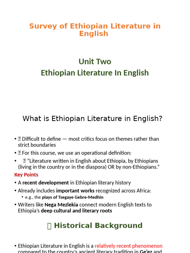 Ethiopian Literature in English (UNIT 2) | PDF | Ethiopia