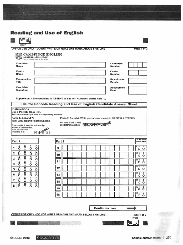 FCE Answer Key | PDF