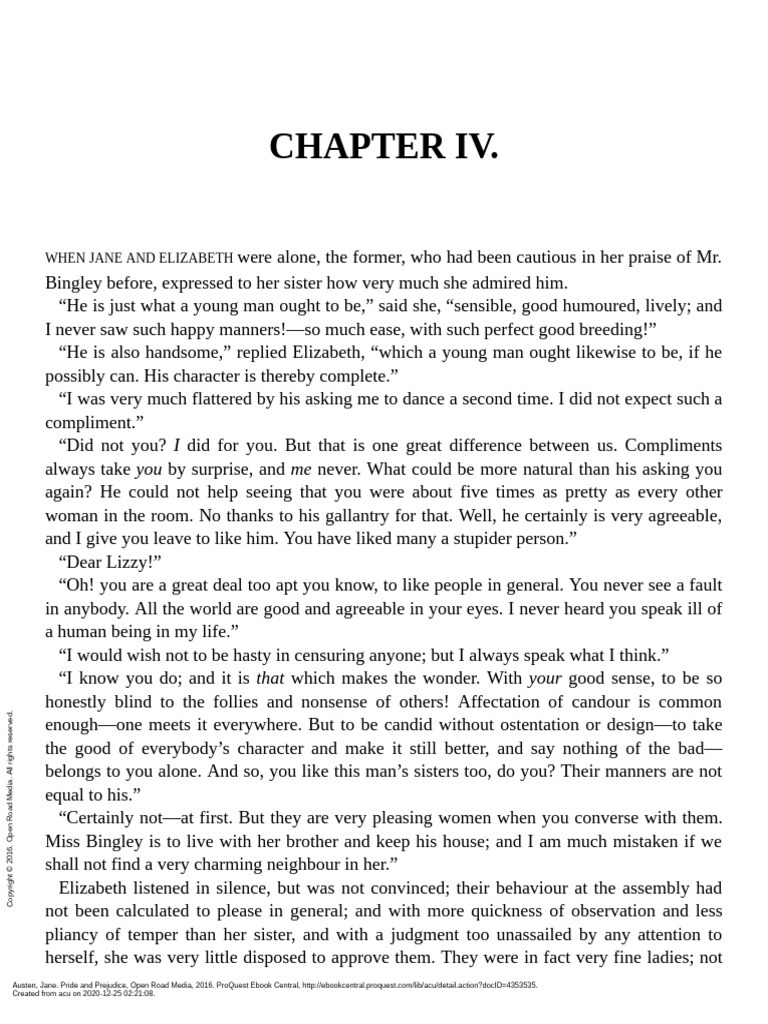 Bingley and Darcy's Views on Meryton | PDF | Pride And Prejudice | Mr ...