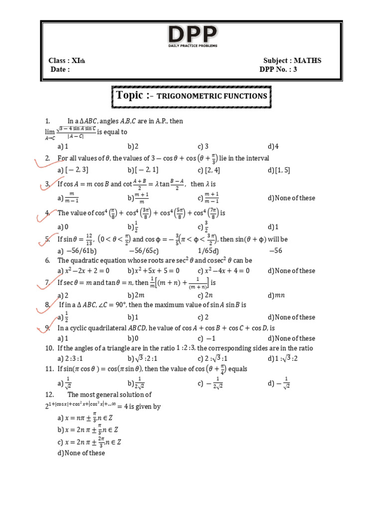 Trigonometric Functions Practice Problems | PDF | Special Functions ...