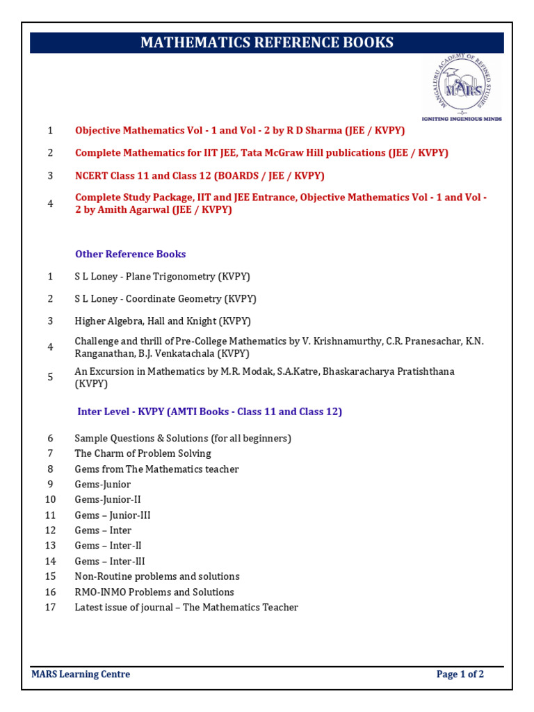 Mathematics Reference Books | PDF