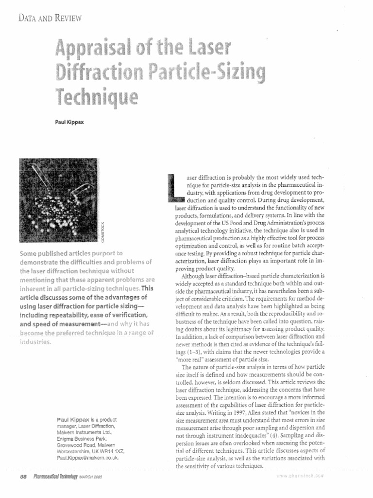 Appraisal of The Laser Diffraction Particle-Sizing Technique, March 2005 - Pharmaceutical ...