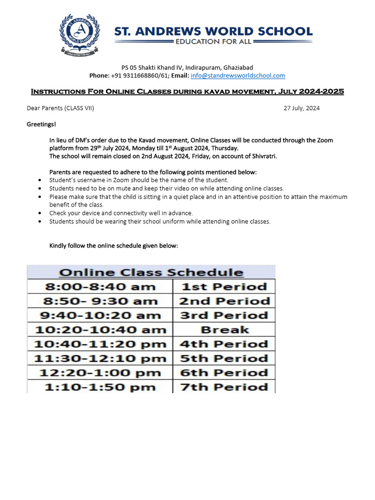 Kavad Online Class Vii Circular-1 | PDF