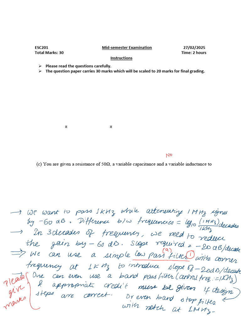 Mid Sem Solution ESC201 | PDF | Rectifier | Electronic Filter
