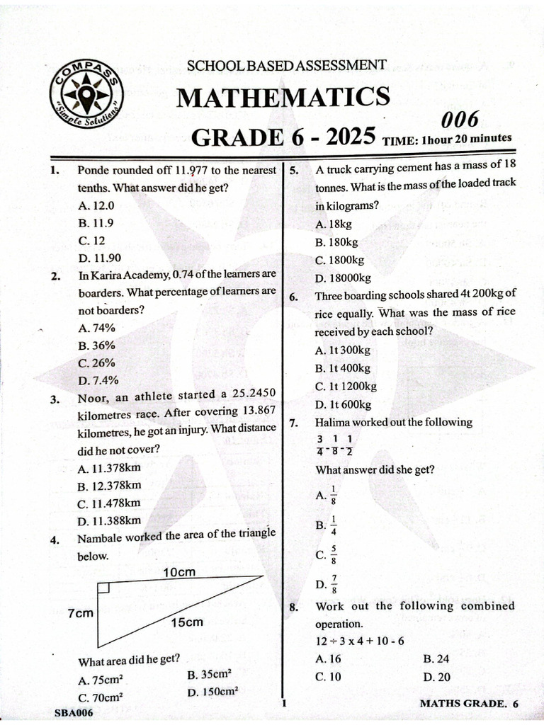 Compass 006 Mathematics Grade 6-2025 | PDF