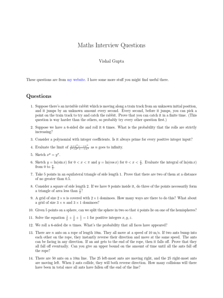 Interview Questions | PDF | Numbers | Expected Value